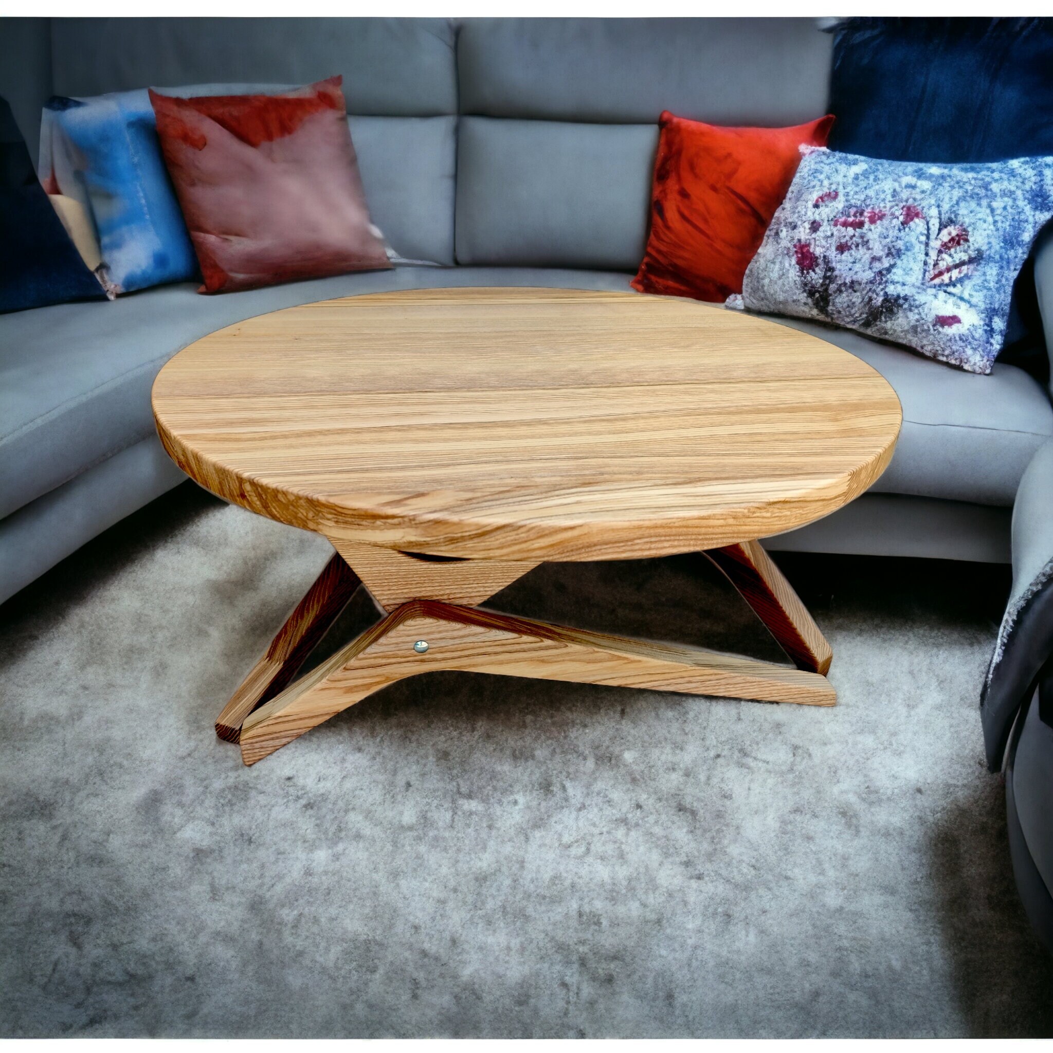Transformable Round Wooden Coffee Table 2 in 1 With Variable Height Low ...