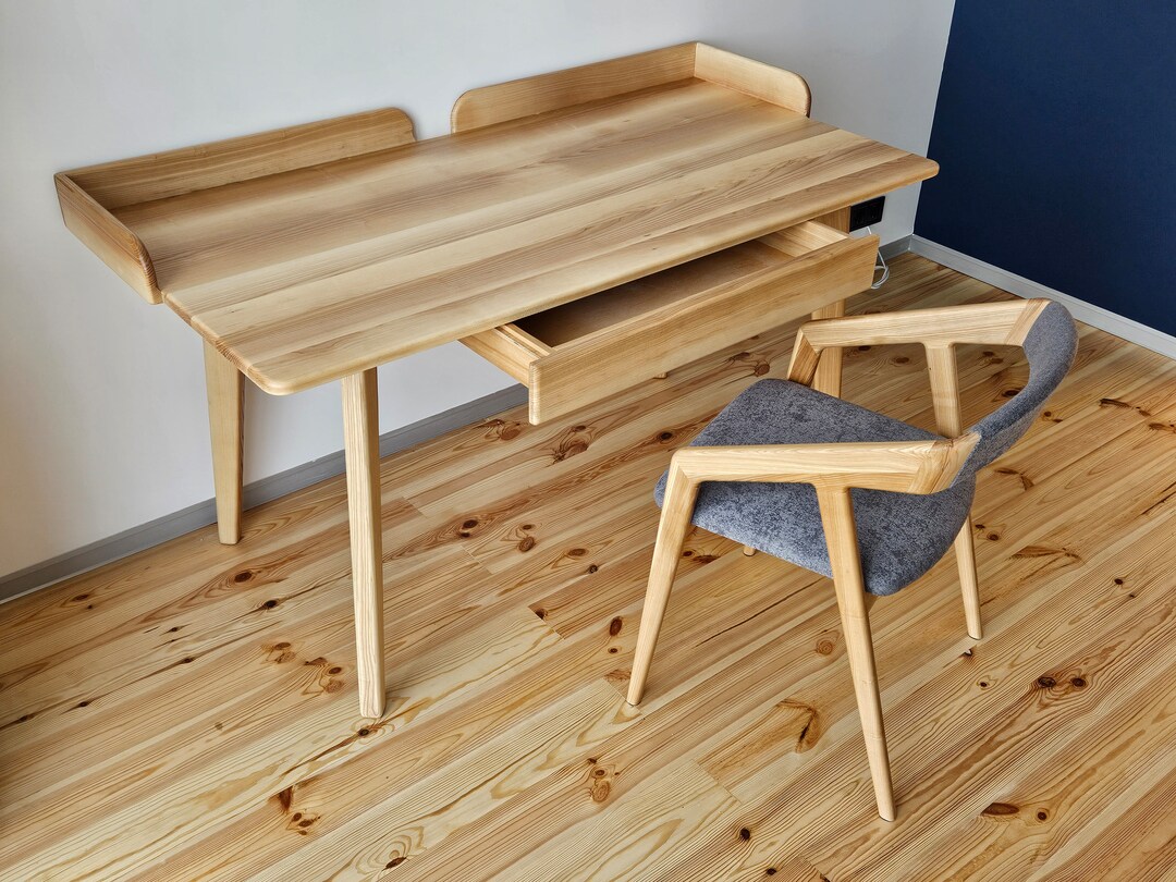 Stylish Wooden Writing Desk With Drawer & Cable Slot – Compact Home ...