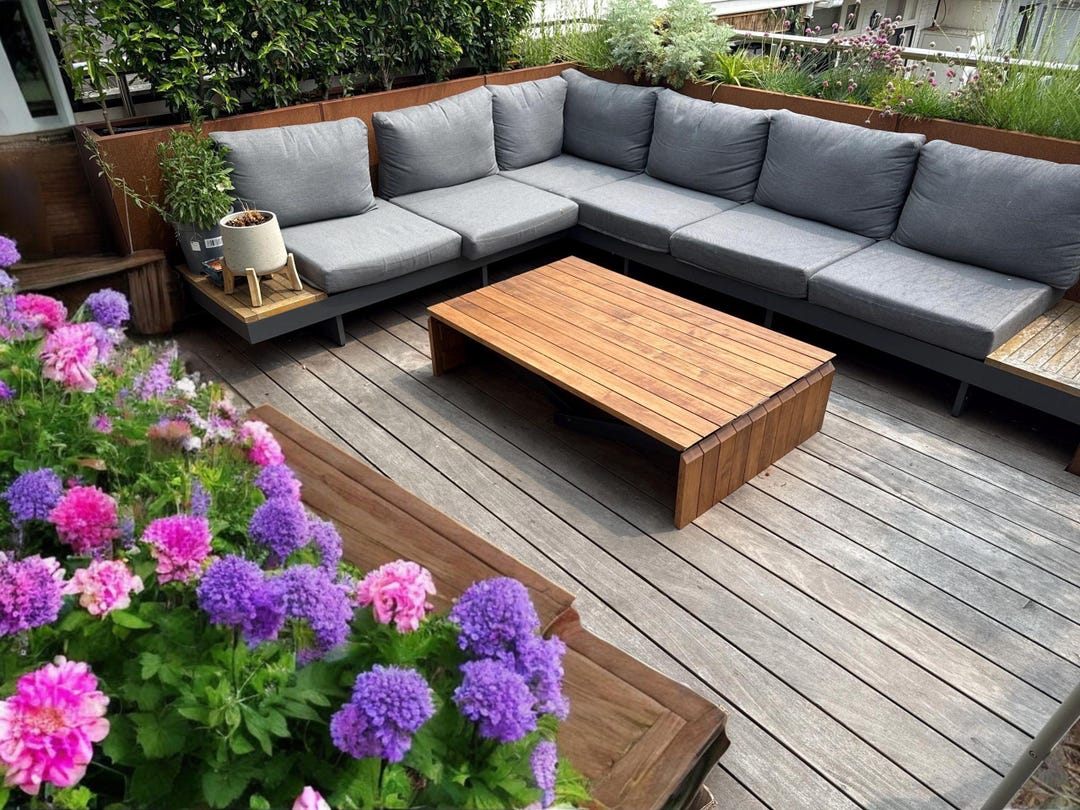 Solid Oak Outdoor Transformer Table – 2‑in‑1 Coffee & Dining Table ...