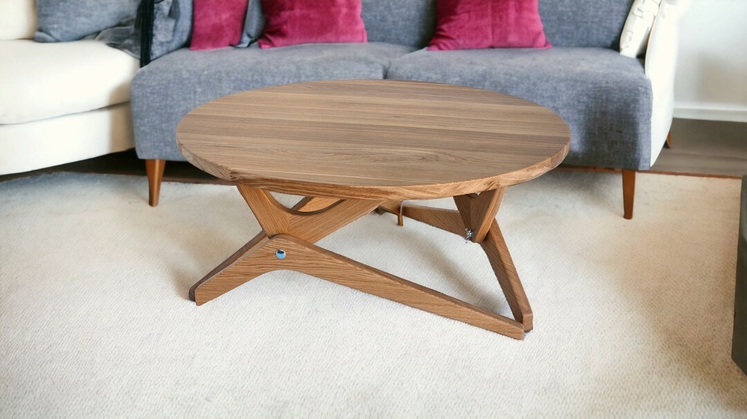 Transformable 2-in-1 Round Wooden Coffee Table With Height Adjustable ...