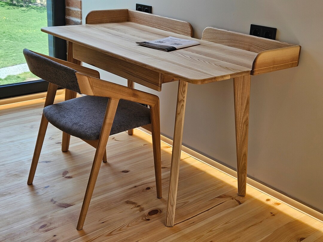 Wooden Writing Desk With Drawer & Cable Slot – Home Office Work Table ...