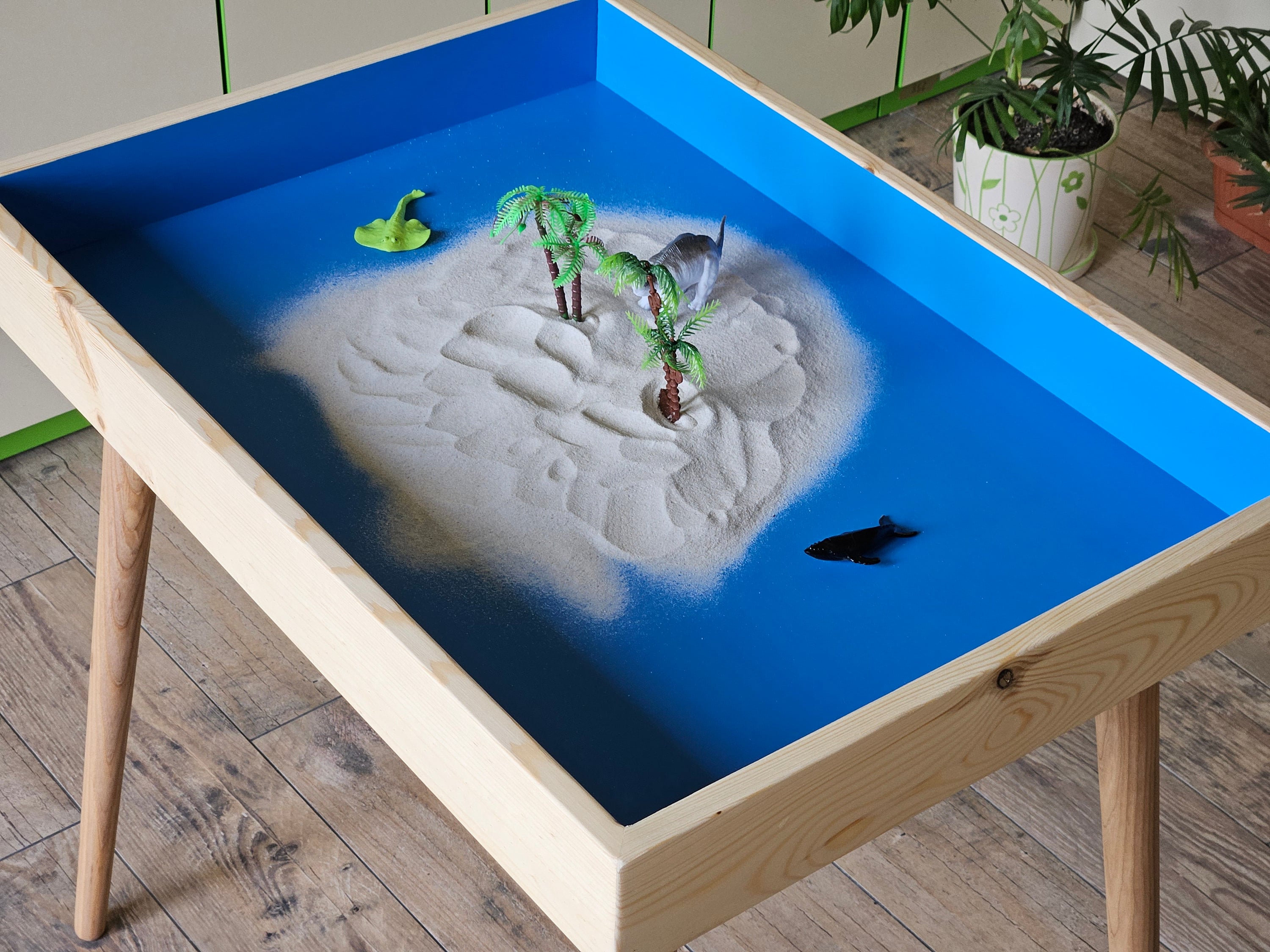 Jungian Sand Therapy Natural Wood Montessori Sandbox With Lid and Legs ...