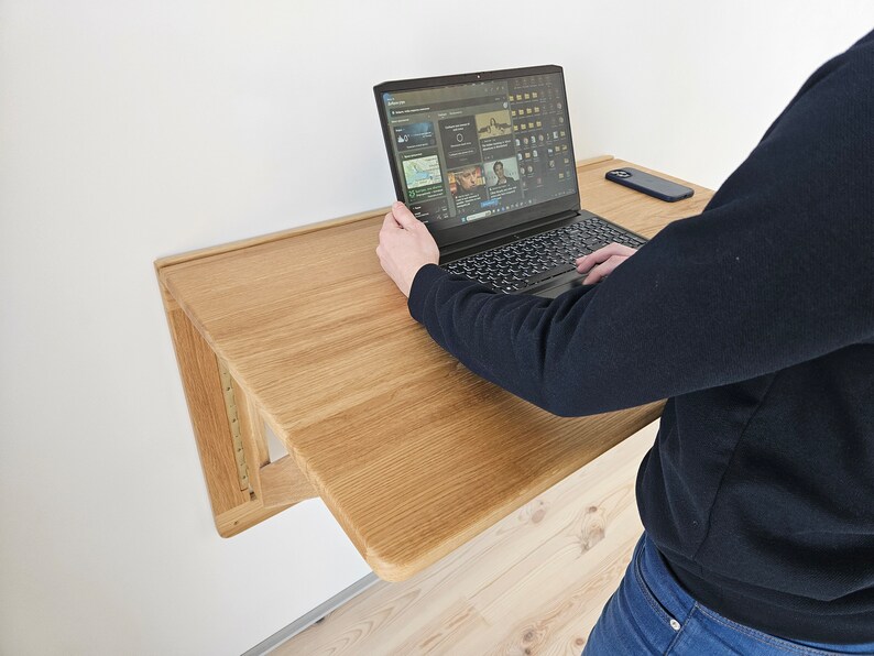 Wall Mounted Oak Desk Wall Mounted Folding Desk, Wall Mounted Work Desk, Standing Desk, Folding ...