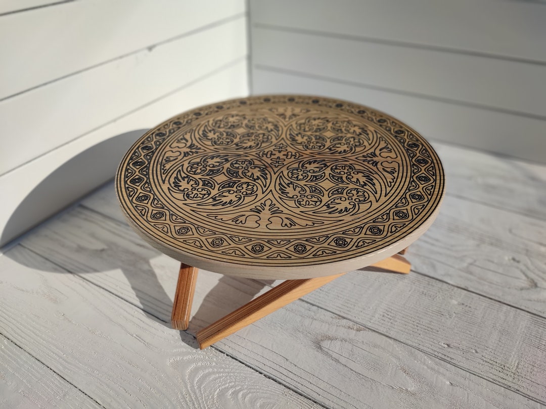 Solid Wood Oak Coffee Table 2-in-1 Round Wooden Pakistani Table Coffee ...