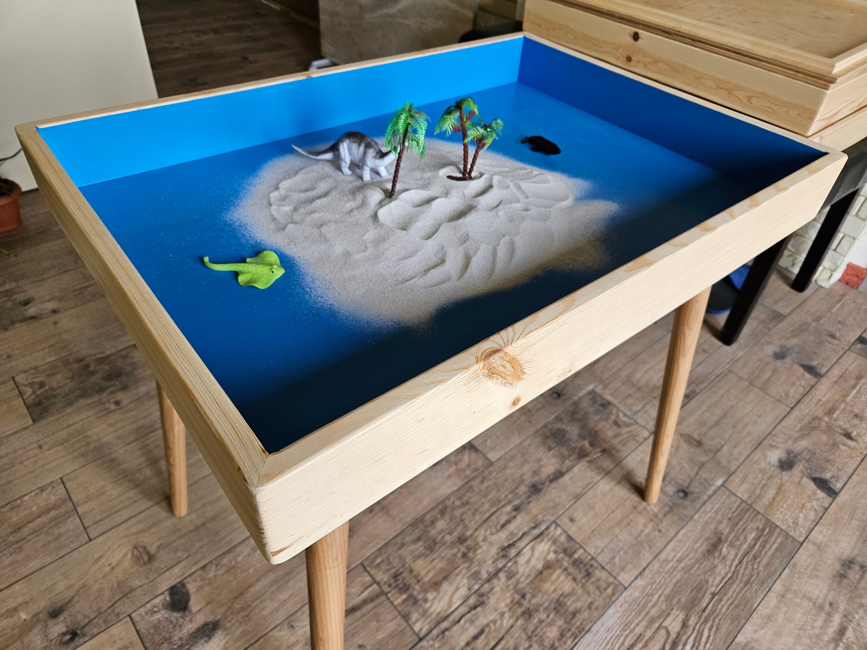 Jungian Sand Therapy Natural Wood Montessori Sandbox With Lid and Legs ...