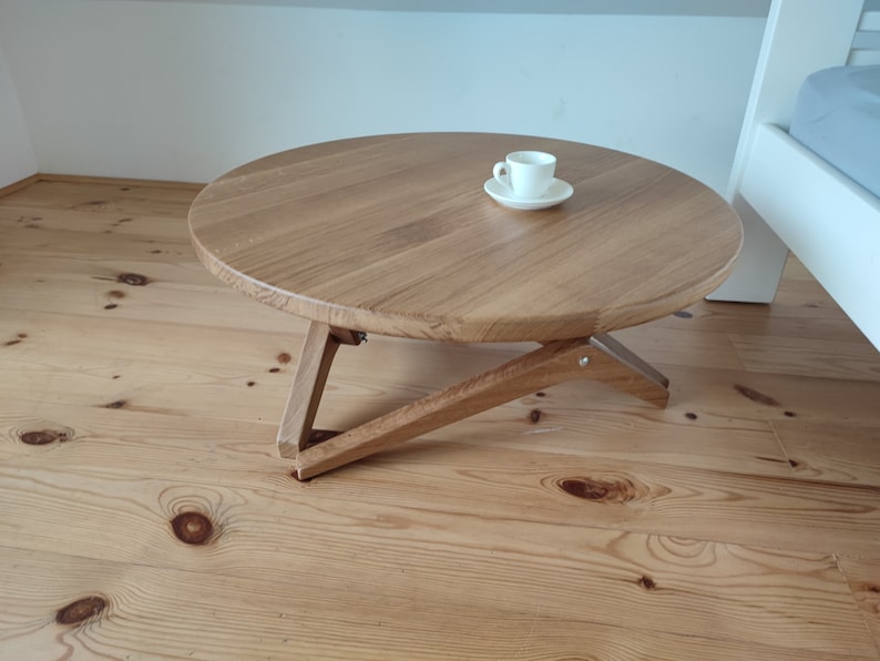 Transformable Round Solid Wood Coffee Table 2 in 1 With Variable Height ...