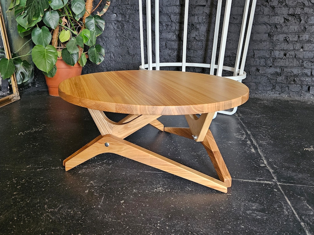 Transformable Round Wooden Coffee Table 2 in 1 With Variable Height Low ...