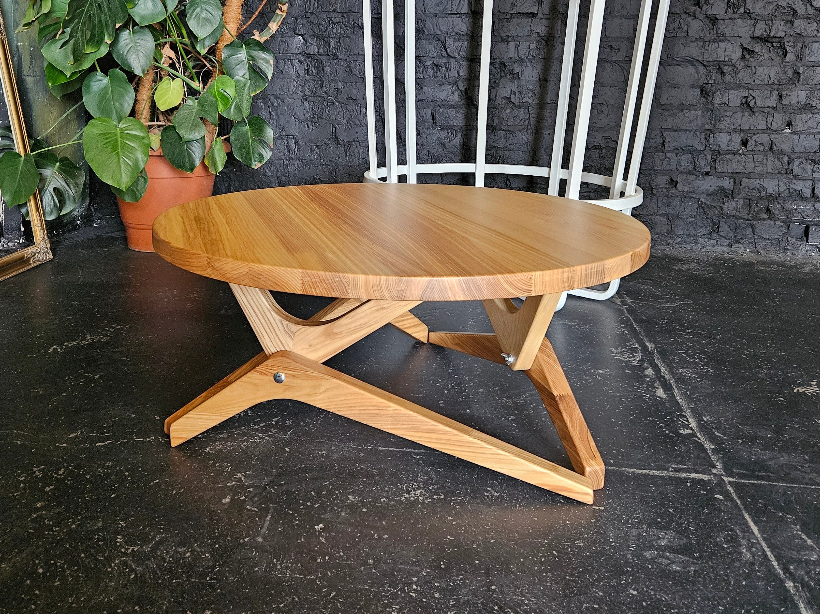 Transformable Round Wooden Coffee Table 2 in 1 With Variable Height Low ...