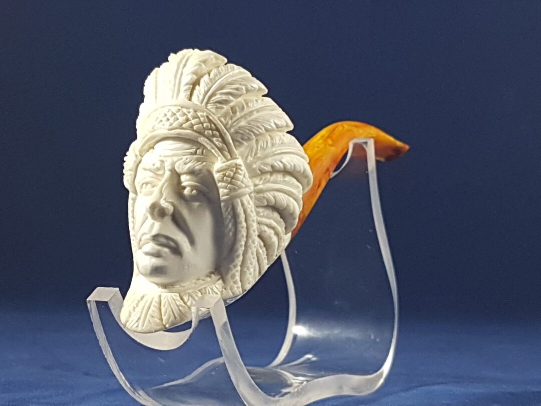 Hand Carved Indian Head Meerschaum Pipe, Carved Meerschaum Pipe, Hand ...