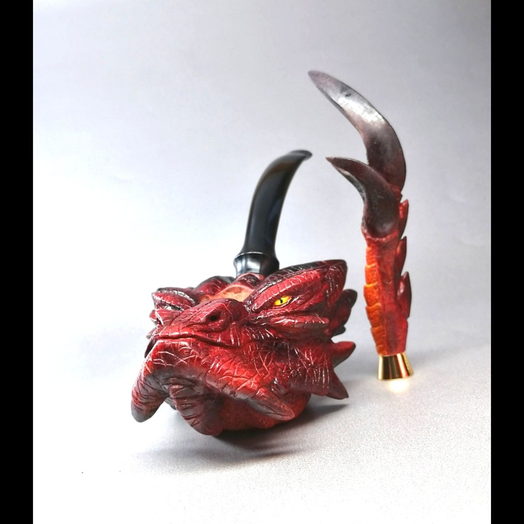 Personalized LARGE Dragon Briar Pipe With Tamper, Acrylic Stem, Briar ...