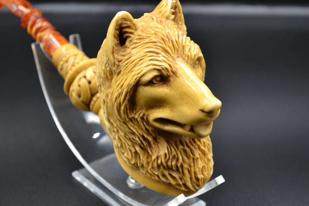 Meerschaum Wolf Pipe, Grey Wolf, Alpha Predator, Wolf Head, Exquisite ...