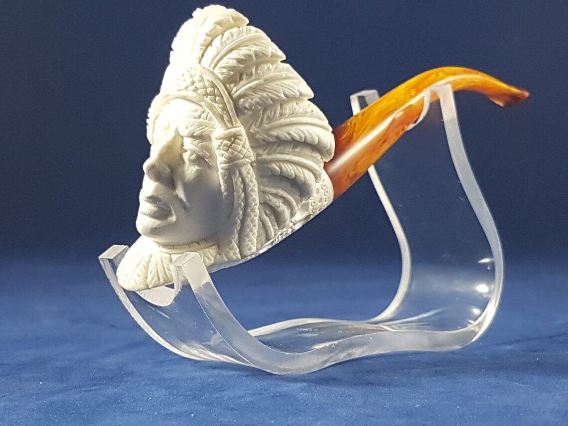 Hand Carved Indian Head Meerschaum Pipe, Carved Meerschaum Pipe, Hand ...