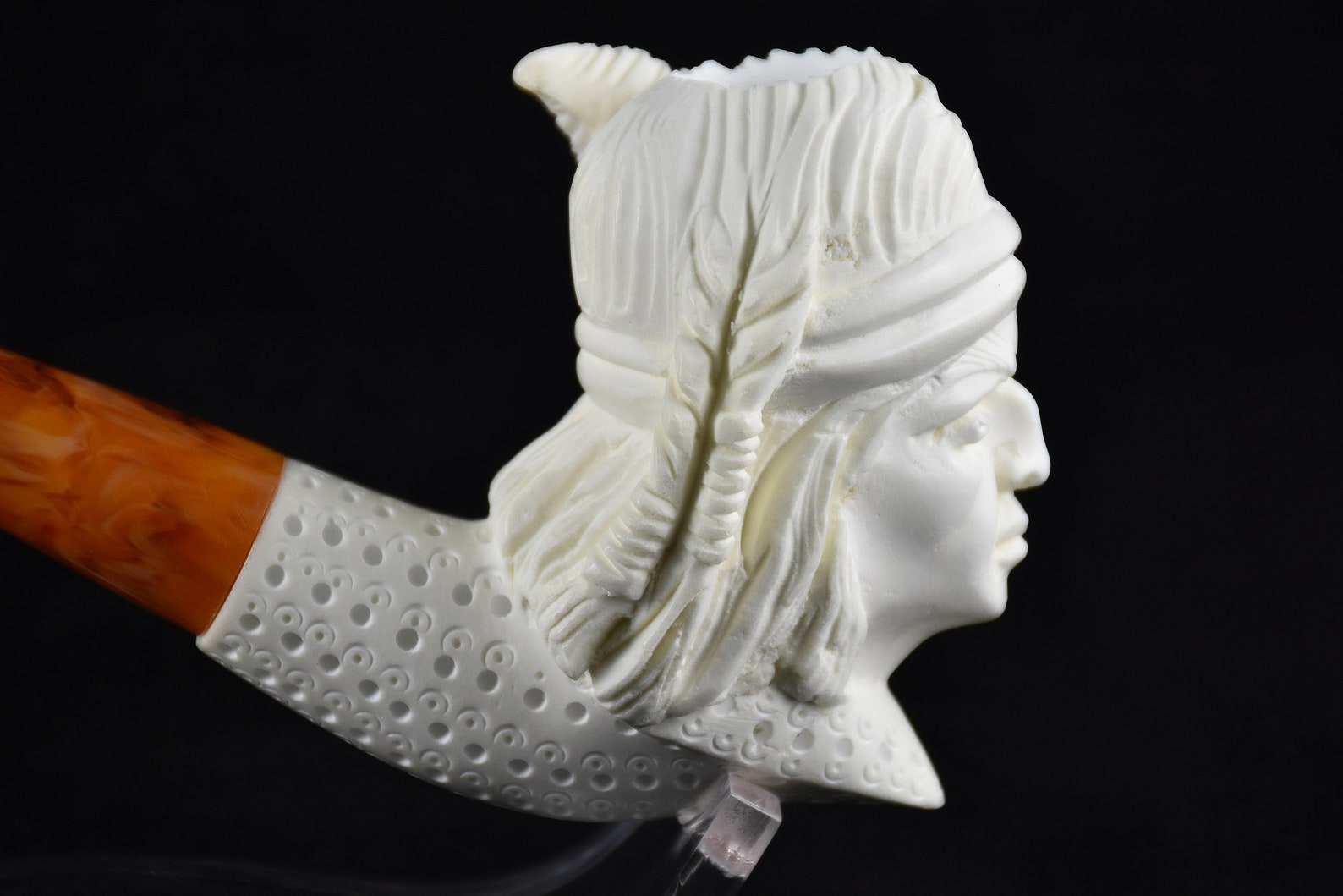 Deluxe Hand Carved Indian Meerschaum Pipe, Native American Figure Pipe ...