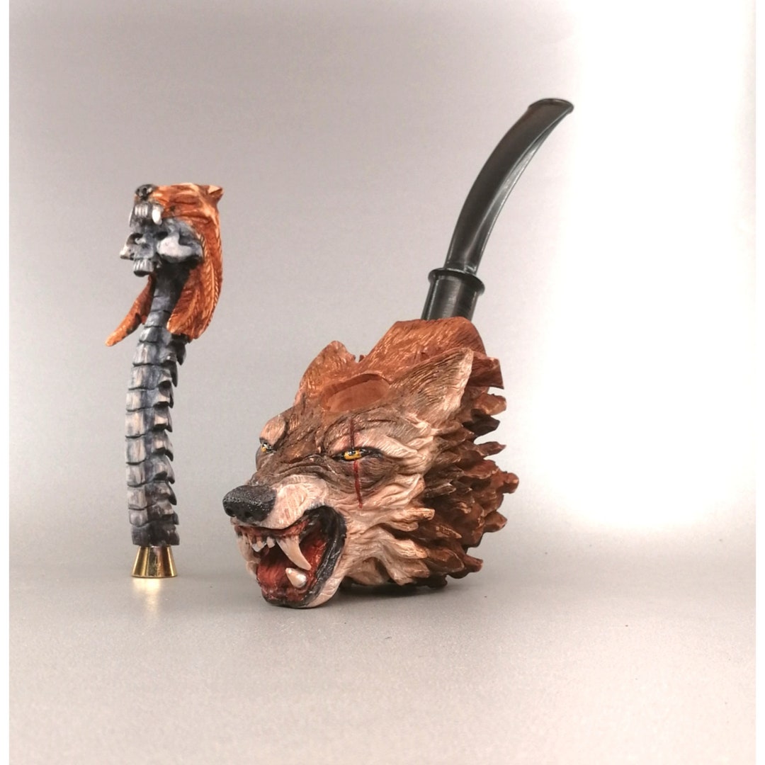 Personalized WOLF Briar Pipe With Tamper, Pipe From Briar Wood, Engrave ...