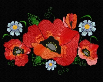 Flowers Machine Embroidery designs. Poppies pattern | Etsy