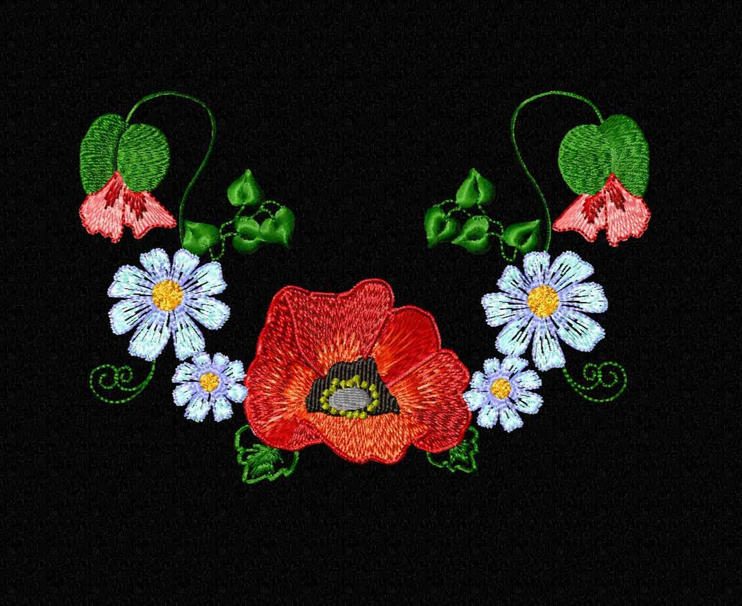 Flowers Machine Embroidery Design Floral Neckline Digital Download ...