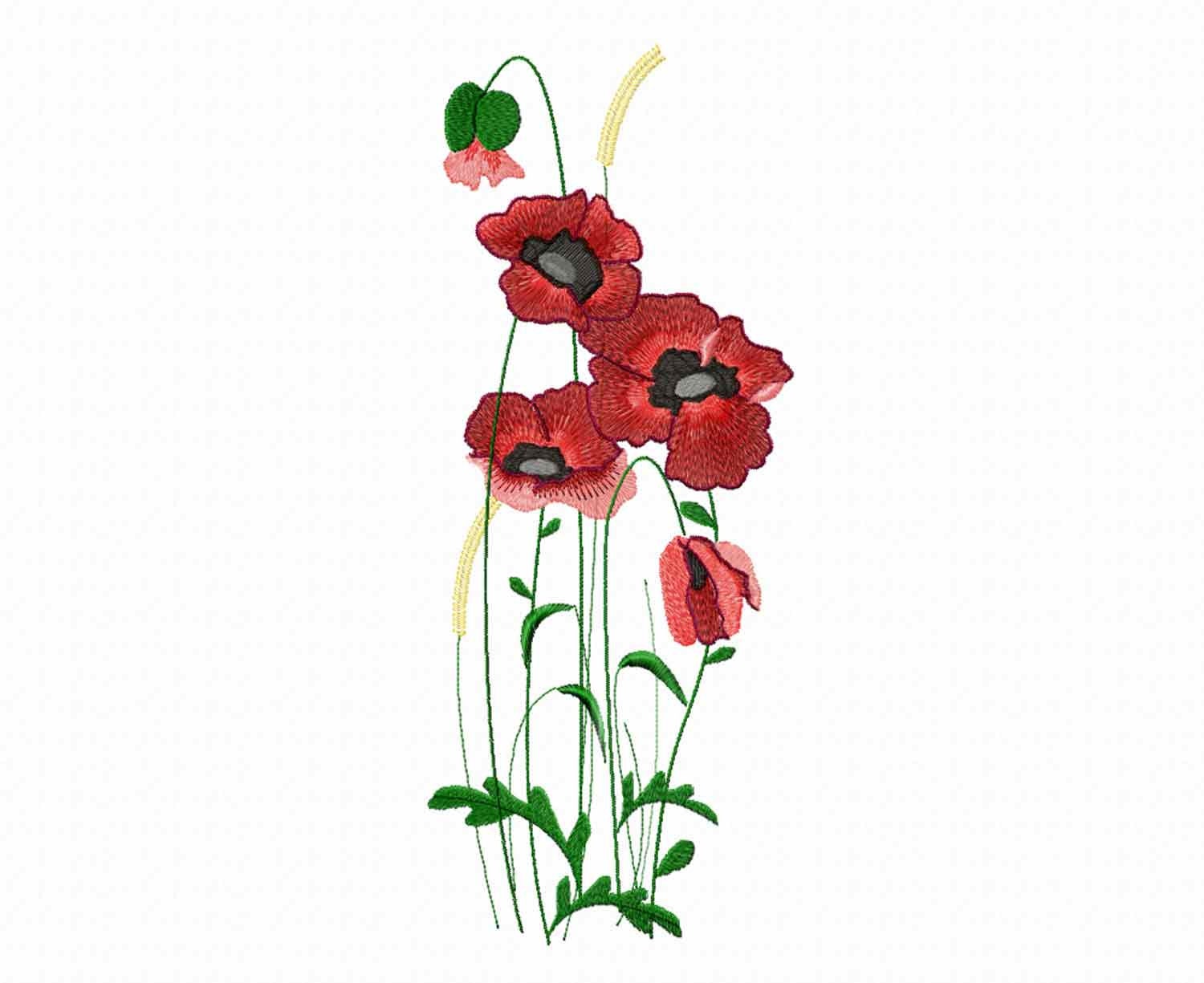 Flowers Machine Embroidery Designs. Poppy Digital Pattern. Set Designs ...