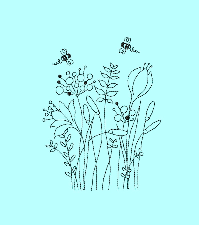 Flowers One Line Machine Embroidery Design. Set Wildflowers | Etsy