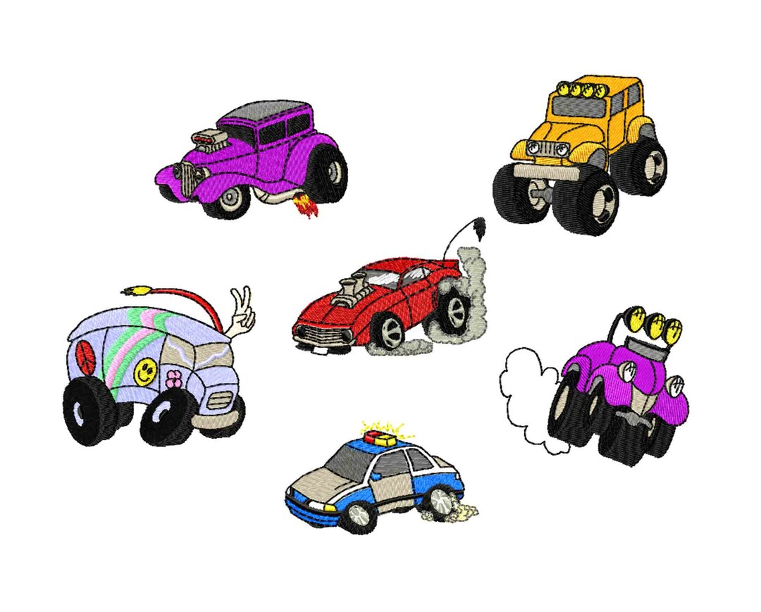 Set of 6 Cars Machine Embroidery Designs. Set of 6 Vehicles Embroidery ...