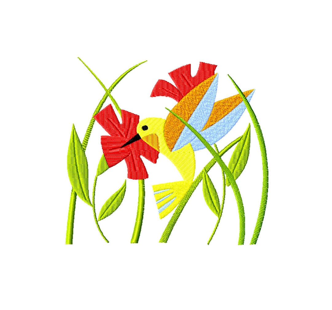 Flowers Machine Embroidery Design. Bird Digital Pattern. - Etsy