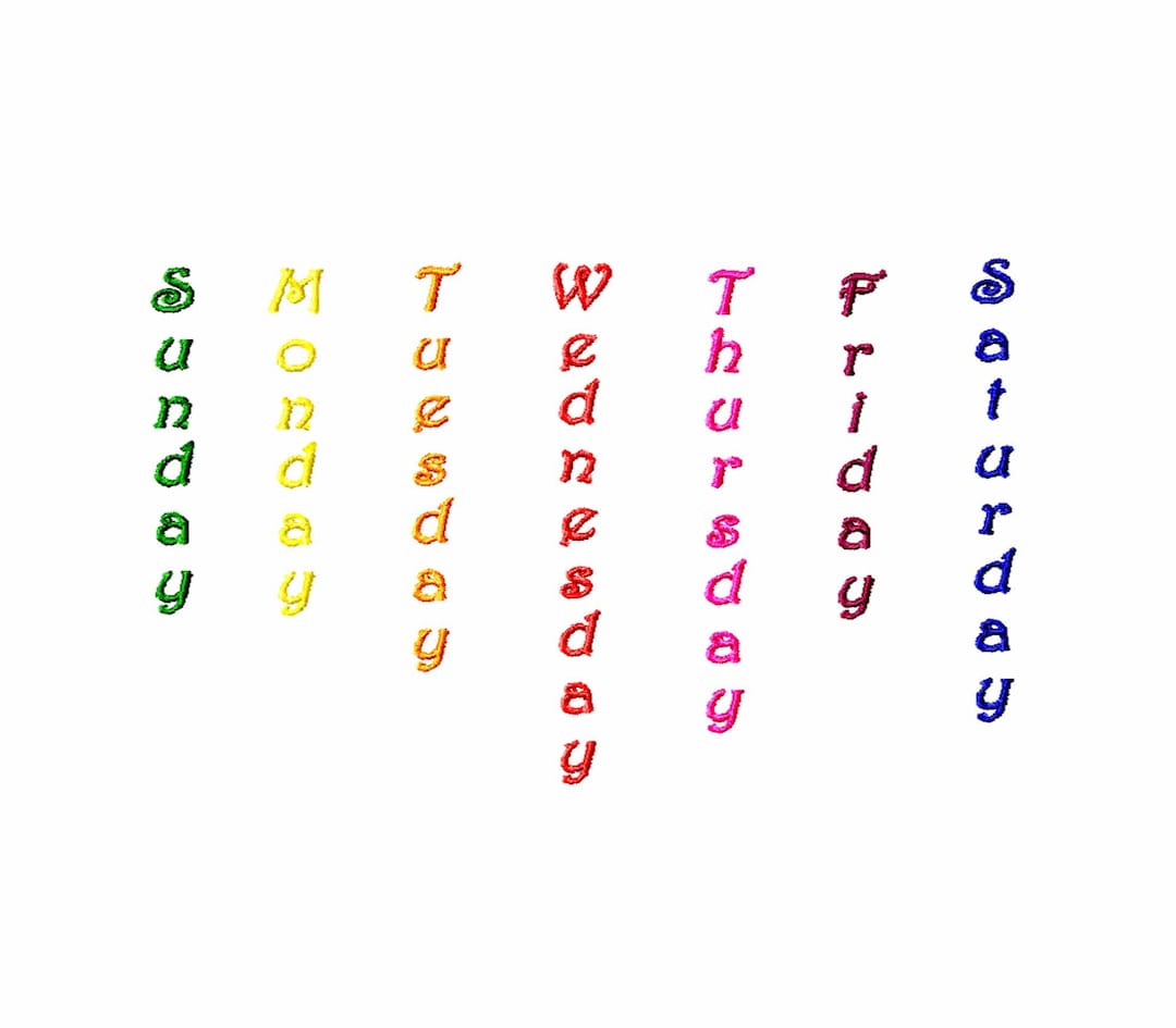 Font Machine Embroidery Design Days of Week Pattern. Text Custom ...