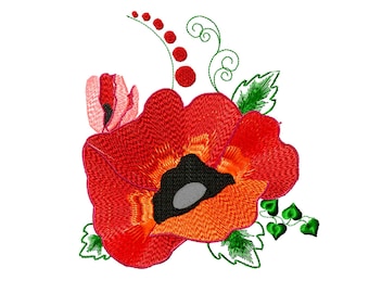 Flowers Machine Embroidery Designs. Poppy Digital Pattern. Set | Etsy