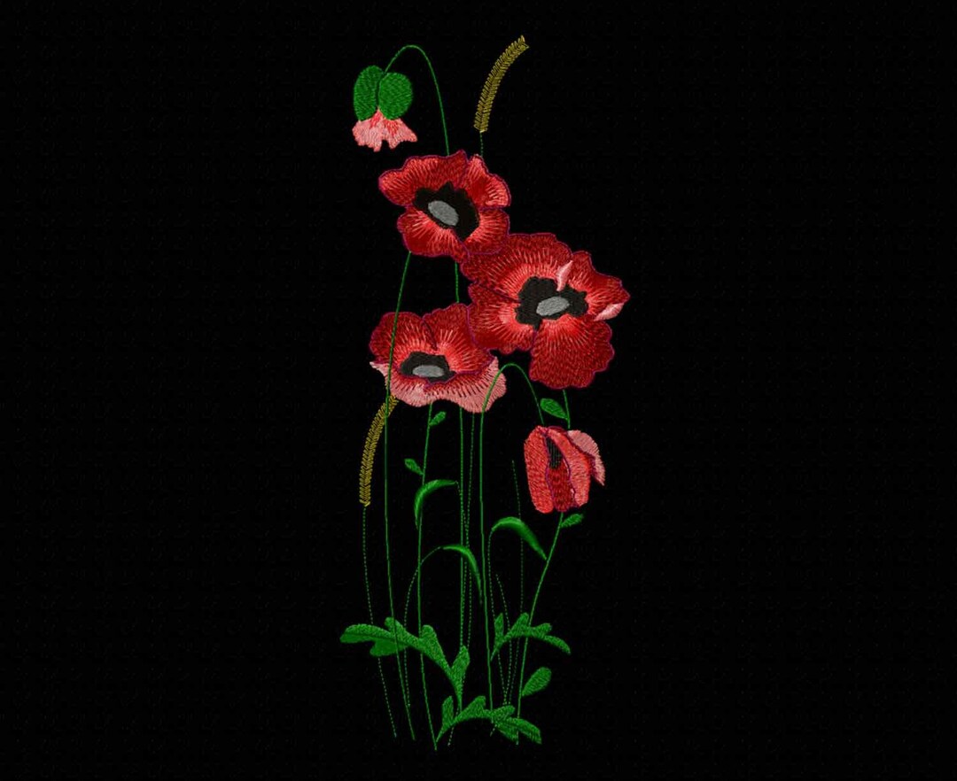 Flowers Machine Embroidery Designs. Poppy Digital Pattern. Set Designs ...