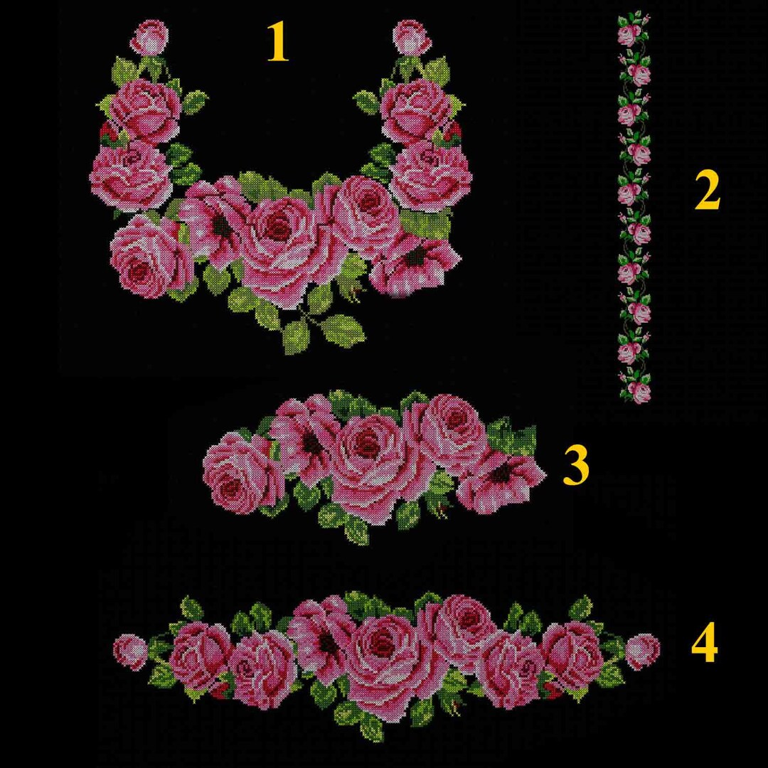 Roses Flowers Machine Embroidery Designs Cross Stitch Pattern. Set ...