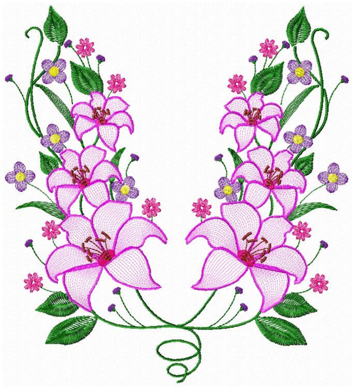 Flowers Machine Embroidery Design Lilies Digital Neckline - Etsy
