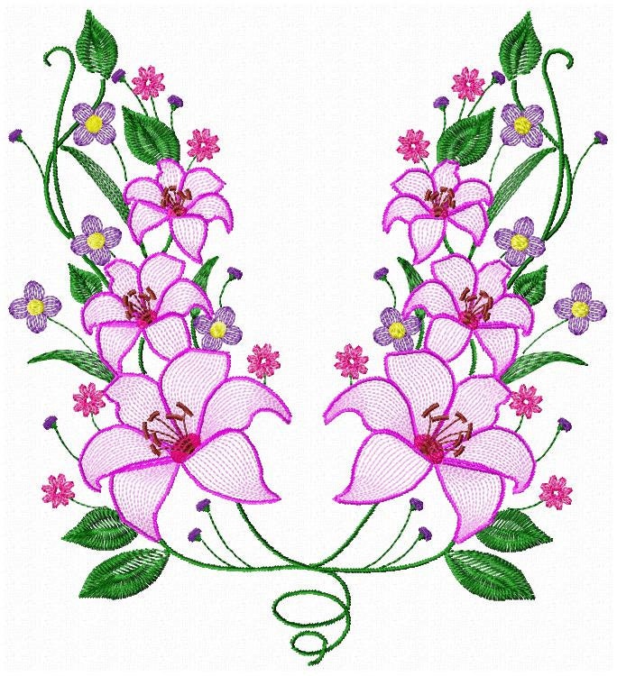 Flowers Machine Embroidery Design Lilies Digital Neckline - Etsy