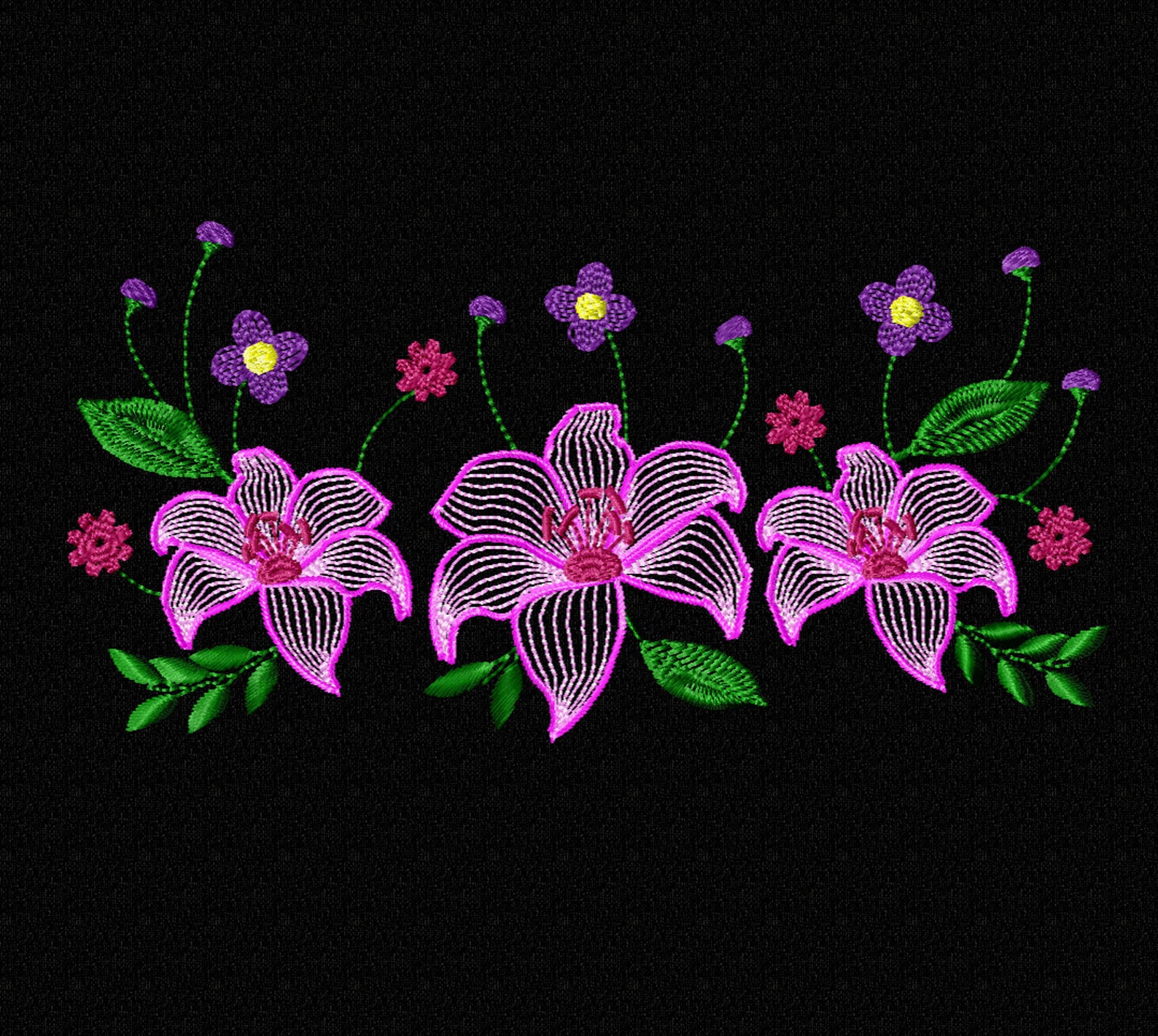 Flowers Machine Embroidery Designs. Pink Lilies Digital Embroidery ...