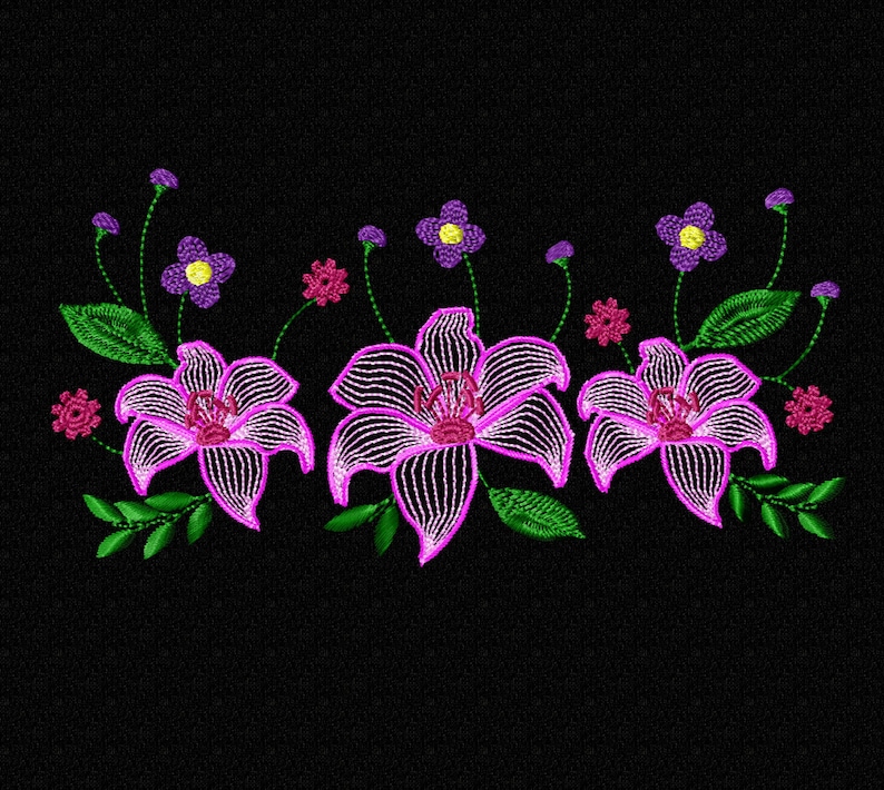 Flowers Machine Embroidery designs. Pink Lilies Digital | Etsy