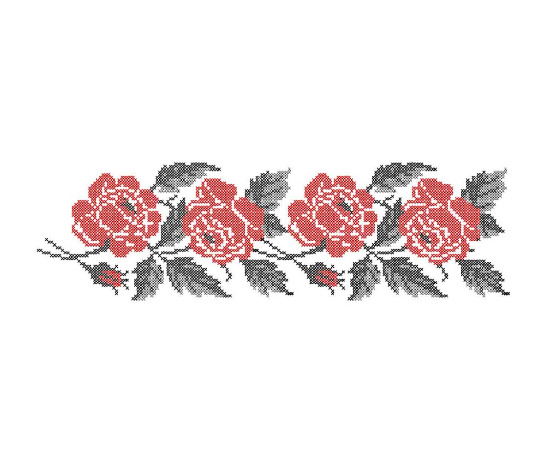 Roses Machine Embroidery Design Border Roses Pattern. Cross | Etsy