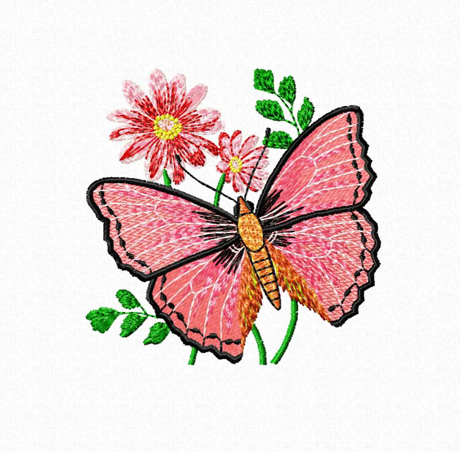 Butterfly Machine Embroidery Pattern Floral Embroidery Design. - Etsy