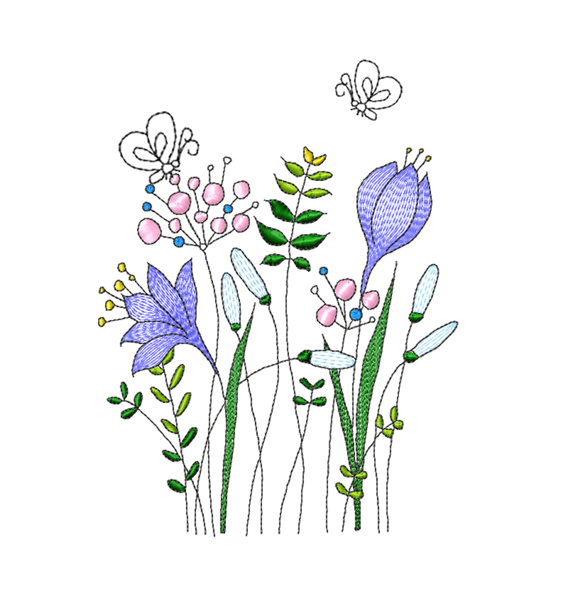 Flowers Machine Embroidery designs. Set wildflowers embroidery | Etsy