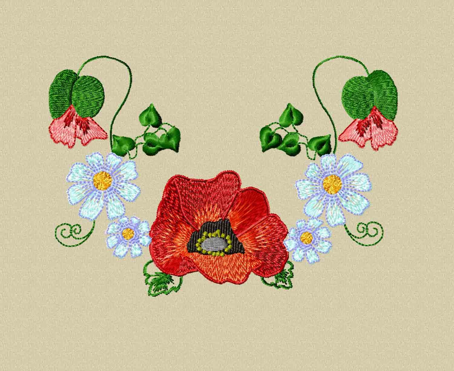 Flowers Machine Embroidery Design Floral Neckline Digital Download ...