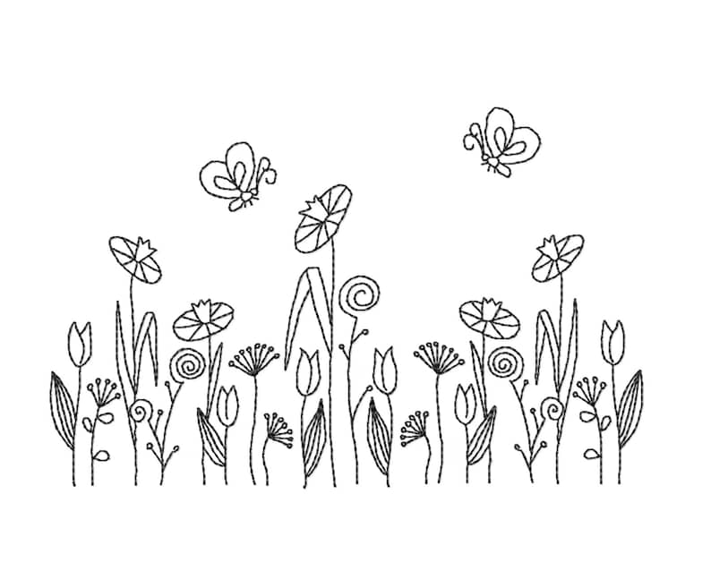 Border Flowers Machine Embroidery Design. One Line Embroidery | Etsy