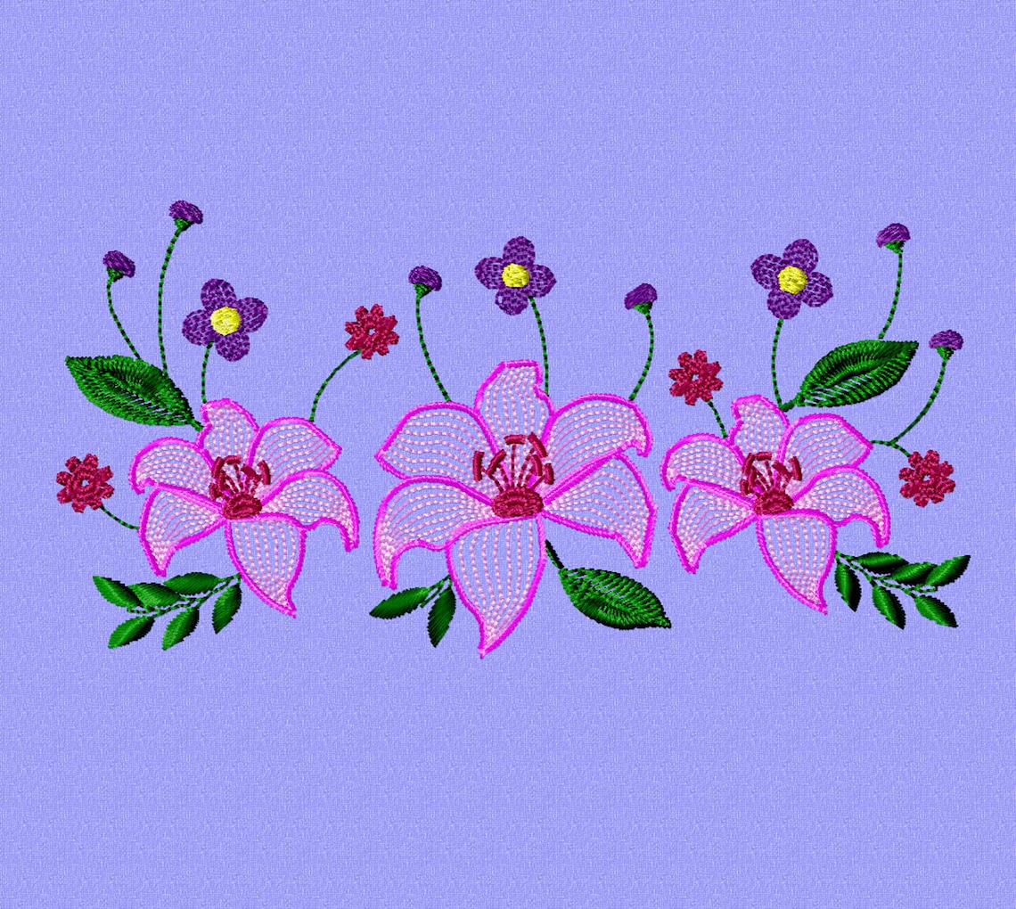 Flowers Machine Embroidery Designs. Pink Lilies Digital - Etsy