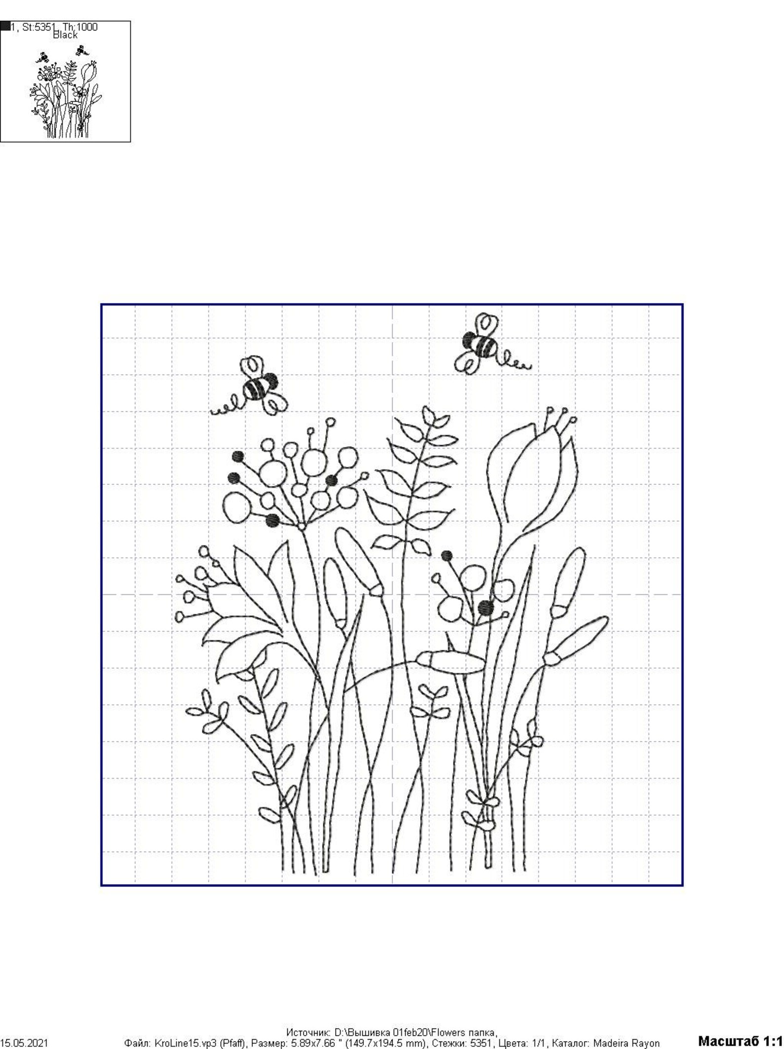 Flowers one line machine embroidery design. Set wildflowers | Etsy
