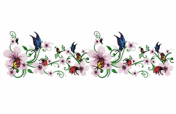 Machine Embroidery border designs. Flowers pattern. | Etsy