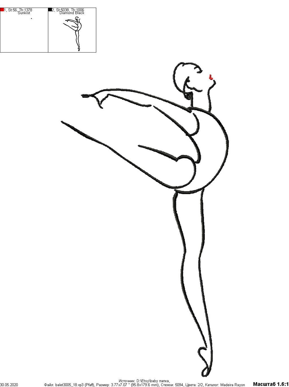 Ballet Dancer Machine Embroidery Designs. Set 3 Sizes One Line | Etsy