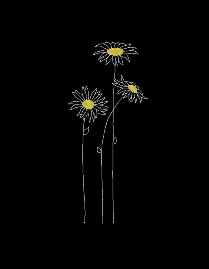 Flowers One Line Machine Embroidery Design. Set Chamomile | Etsy