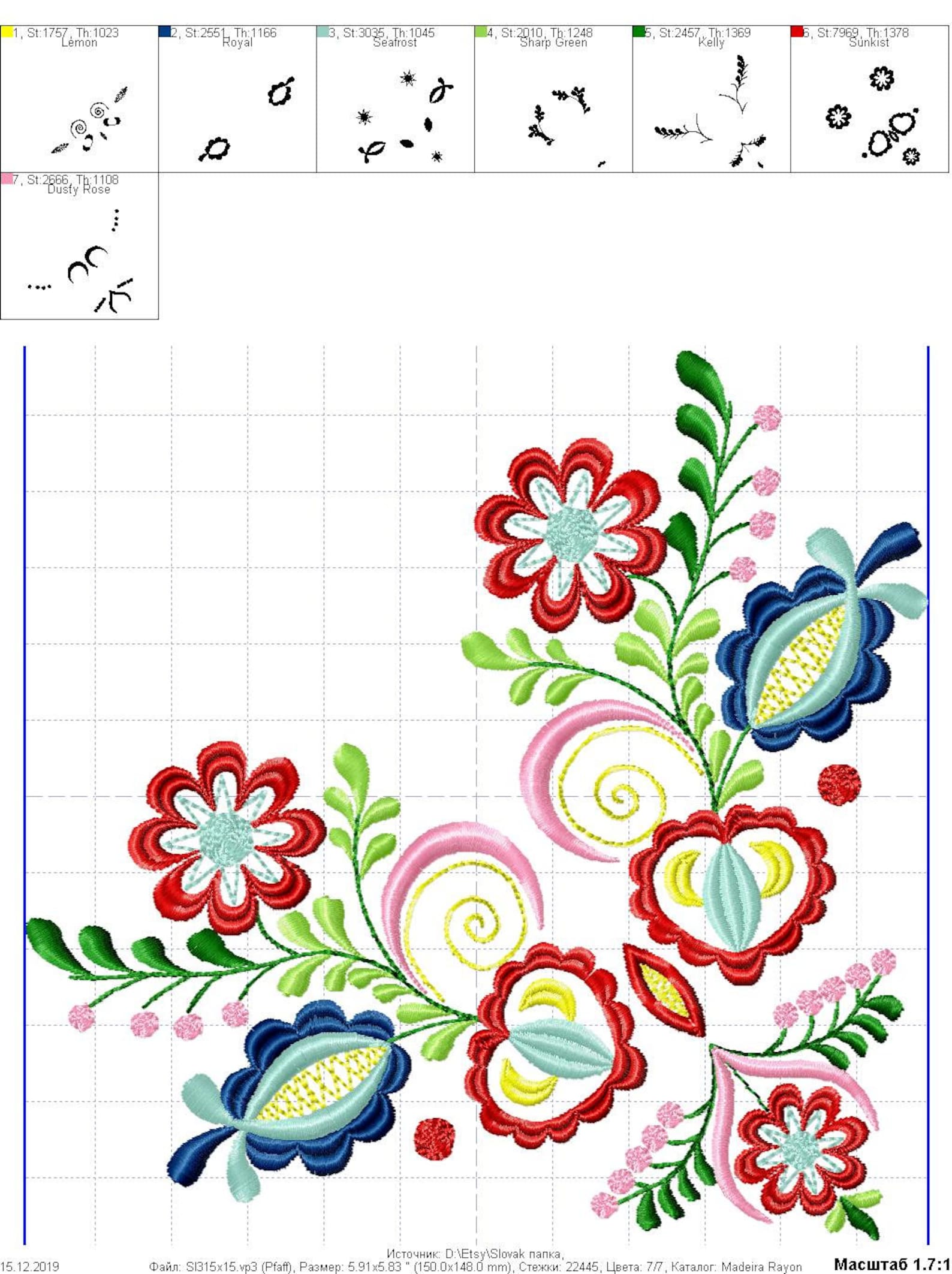 Floral Machine Embroidery Design Folk Pattern. Floral Ornament - Etsy