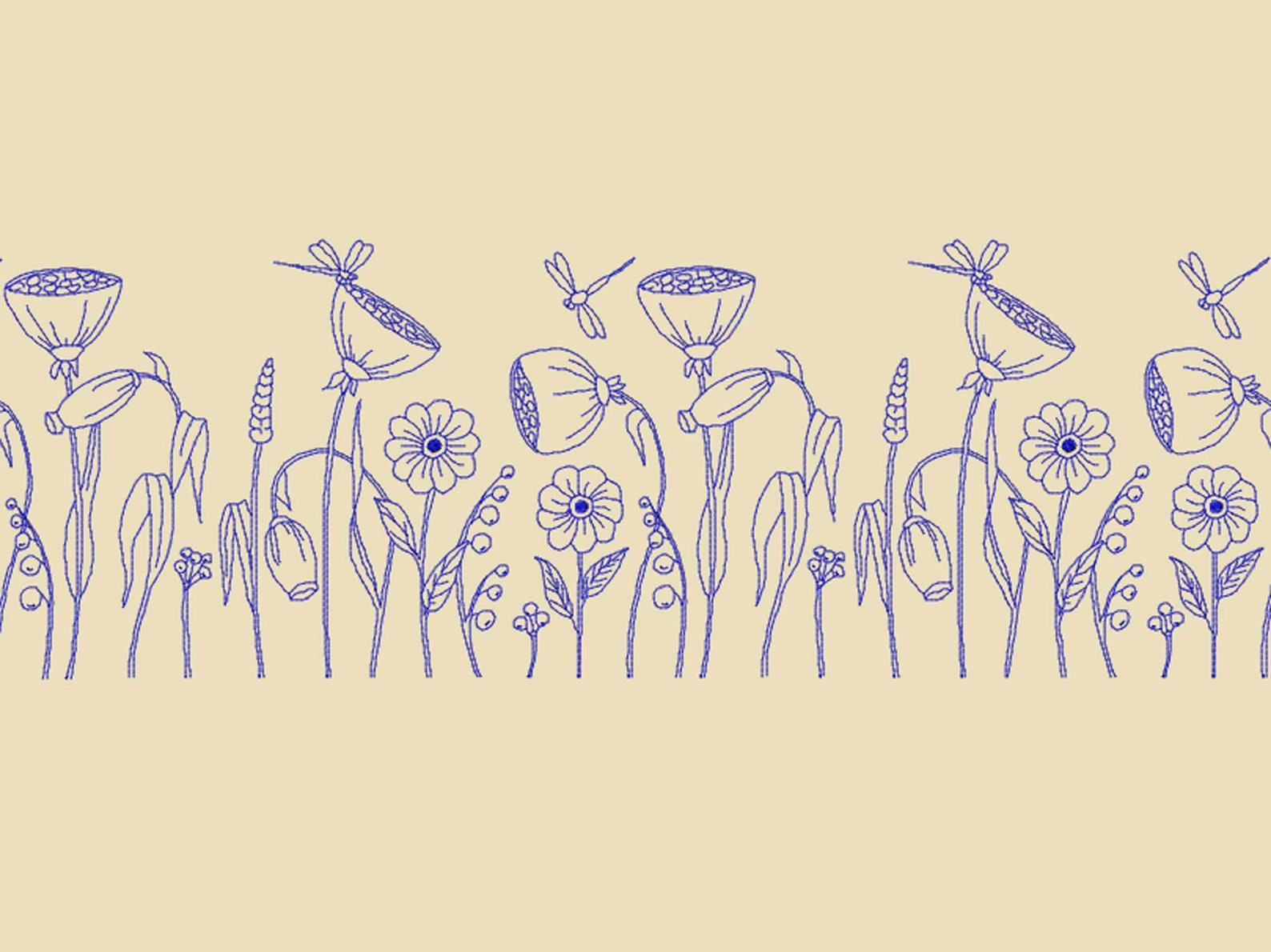 Border Machine Embroidery Design. Flowers One Line Embroidery | Etsy