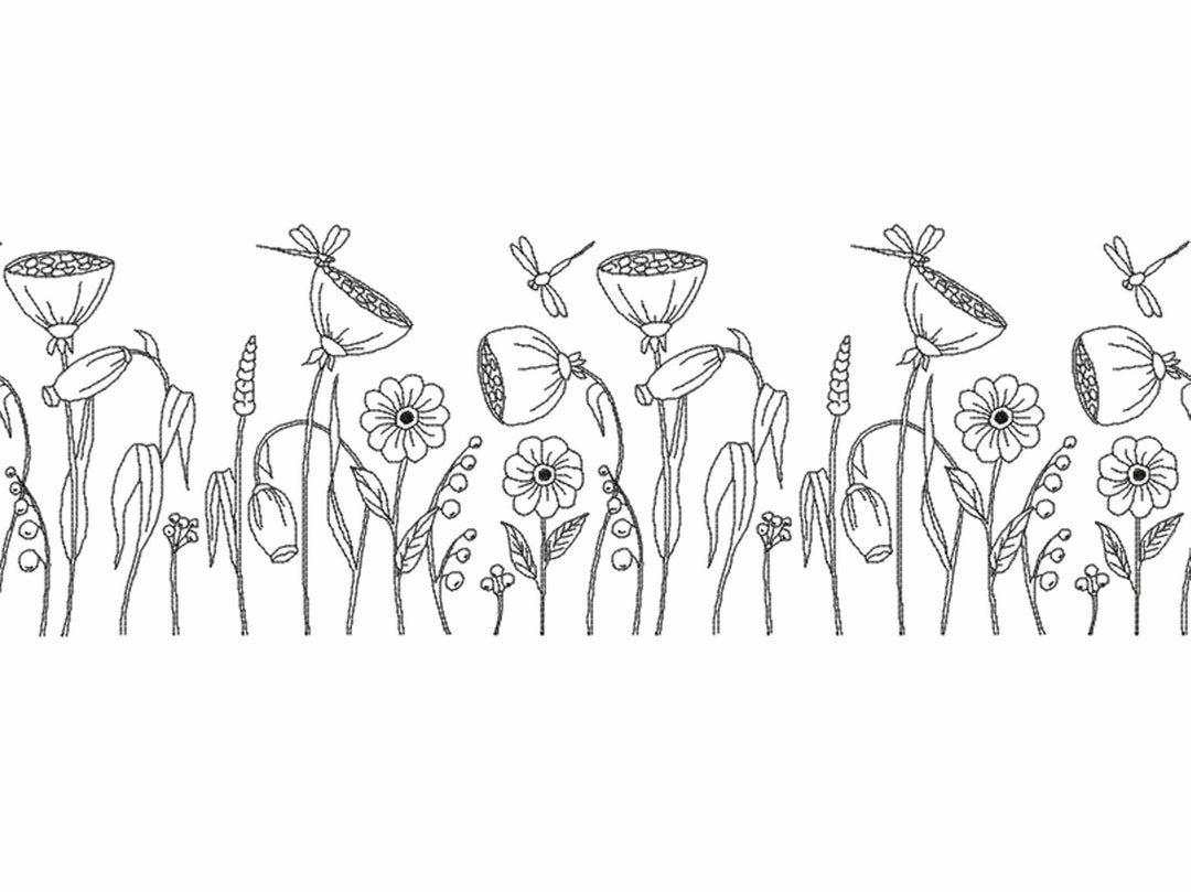Border Machine Embroidery Design. Flowers One Line Embroidery Pattern ...