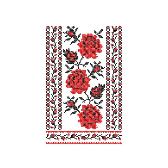 Folk Machine Embroidery Design. Cross Stitch Neckline Pattern. | Etsy