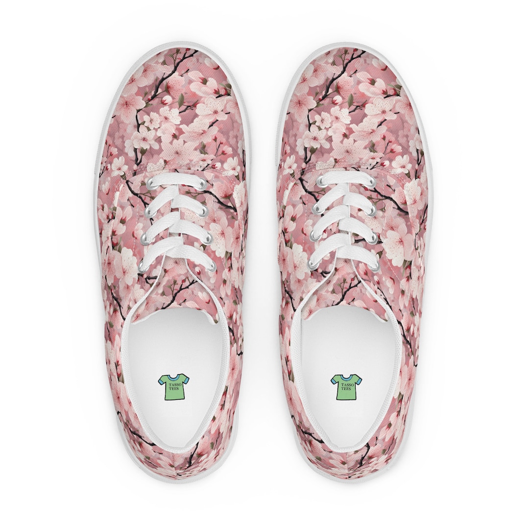 Women’s Cherry Blossoms Lace-up Canvas Shoes, Floral Print Sneakers - Etsy