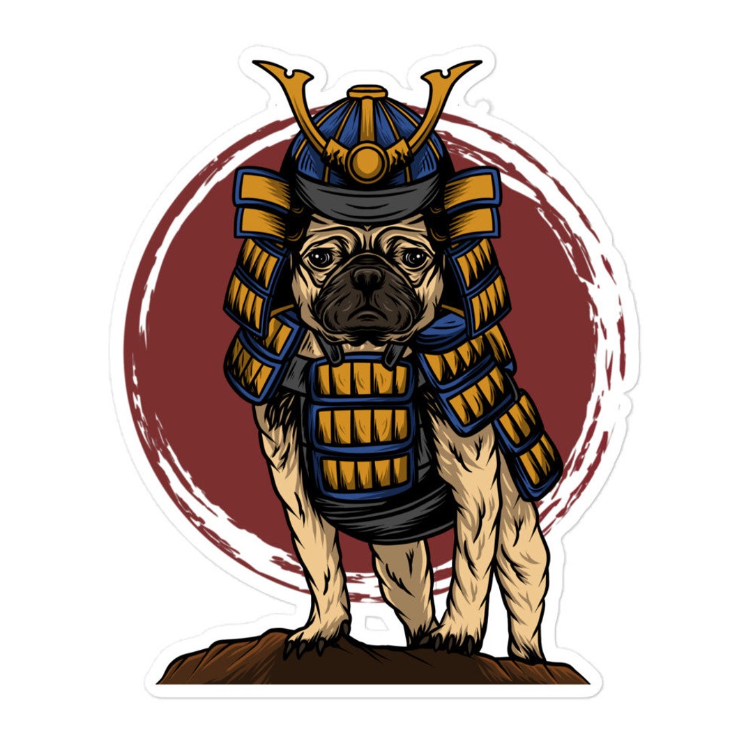 Samurai Pug Bubble-free Stickers, Funny Pug Sticker, Funny Dog Sticker ...