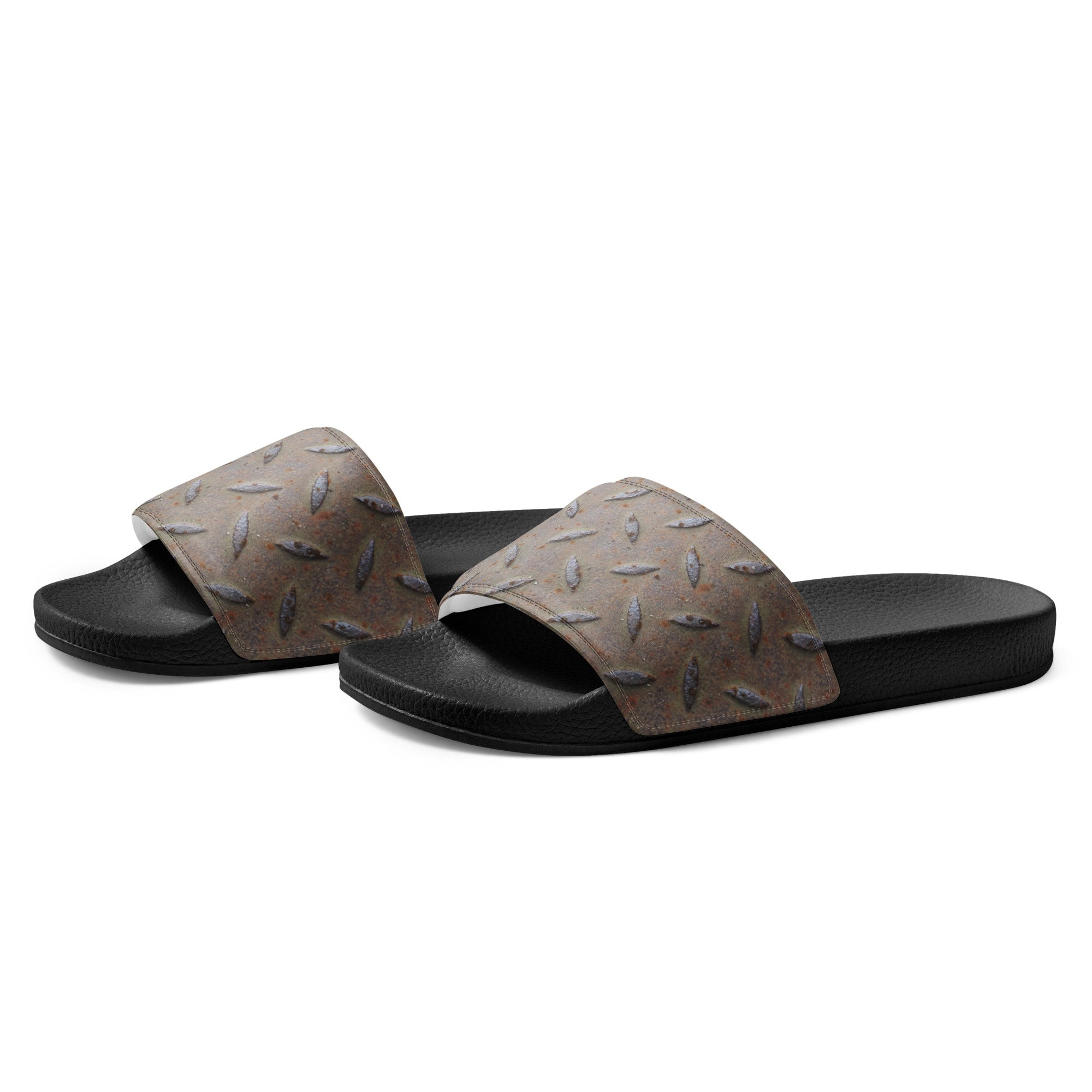 Mens Slides With Diamond Steel Plate Design, Steel Plate Print Sandals ...