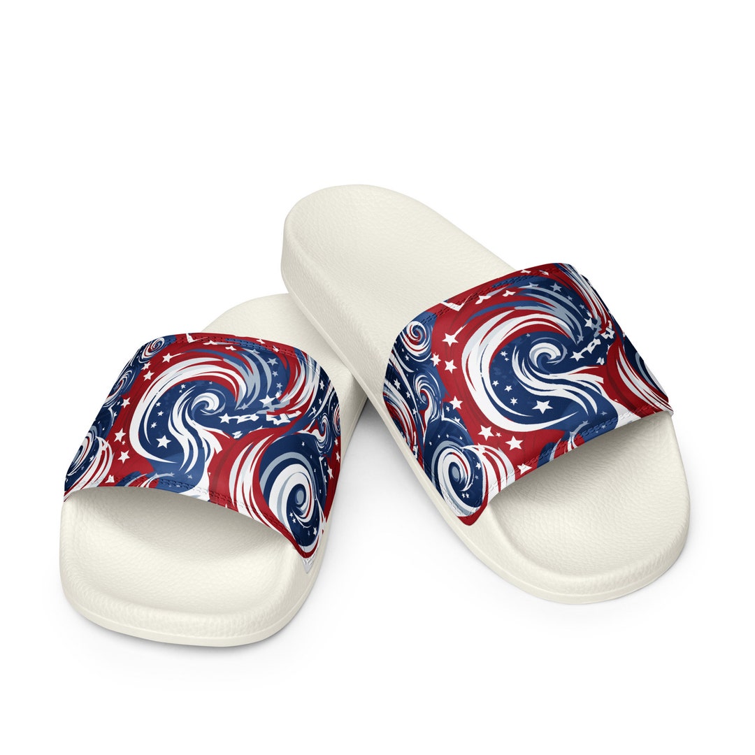 Men’s Patriotic Red White and Blue Slides, Men's Sandals, Men's Pool ...
